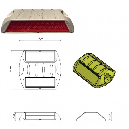 Tacha Reflectiva Ojos de Gato Bidireccional Con Espigo